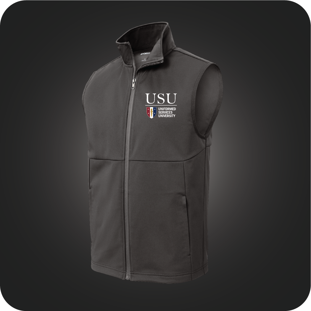 embroidered soft shell vest $ 40 . 00